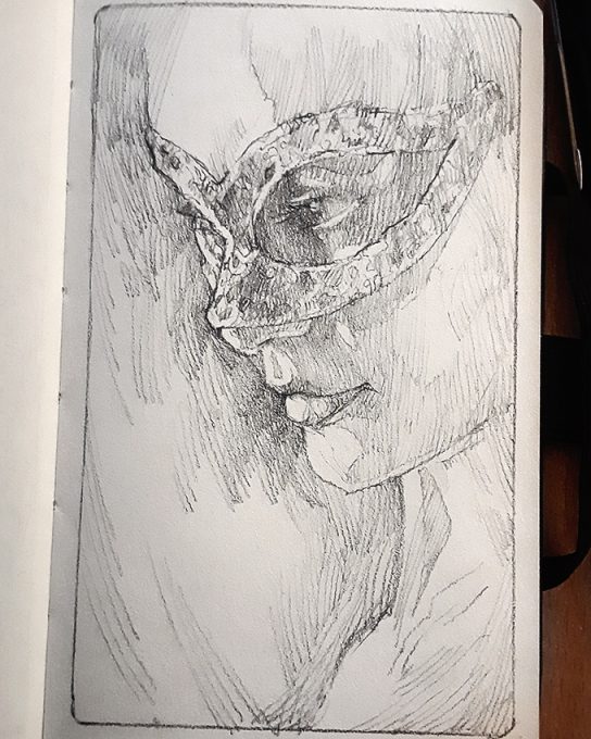 Girl with mask – Portrait – Sketchbook drawing - Figure Drawing by ...
